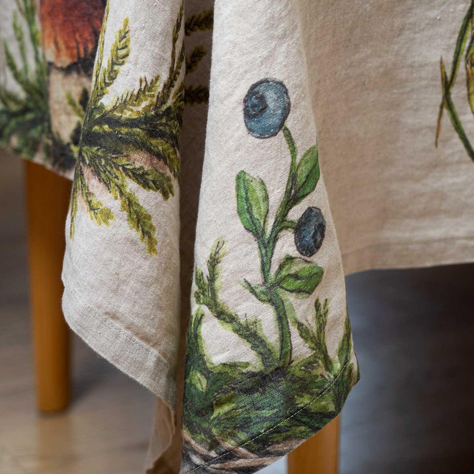Natural Linen Tablecloth With Forest Mushroom Prints, Woodland Table ...