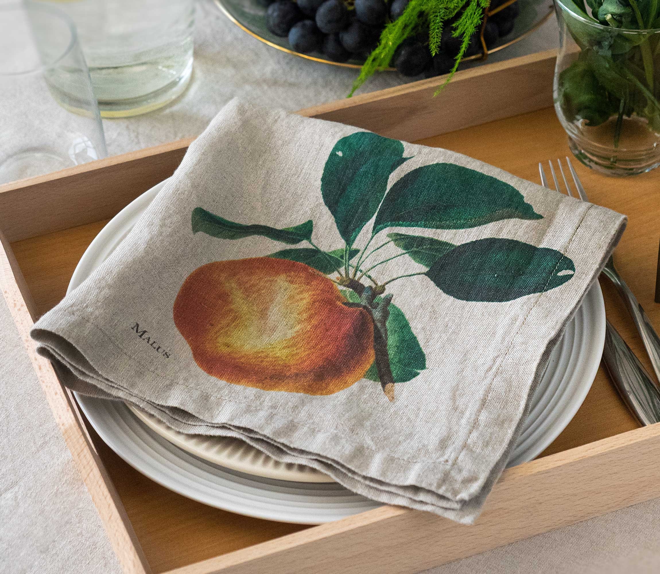 Set of Natural Linen Napkins With Fruit Prints Spring Cloth | Etsy