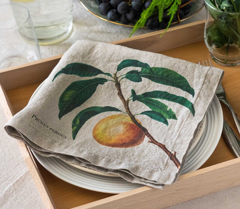 Set of Natural Linen Napkins With Fruit Prints Spring Cloth | Etsy