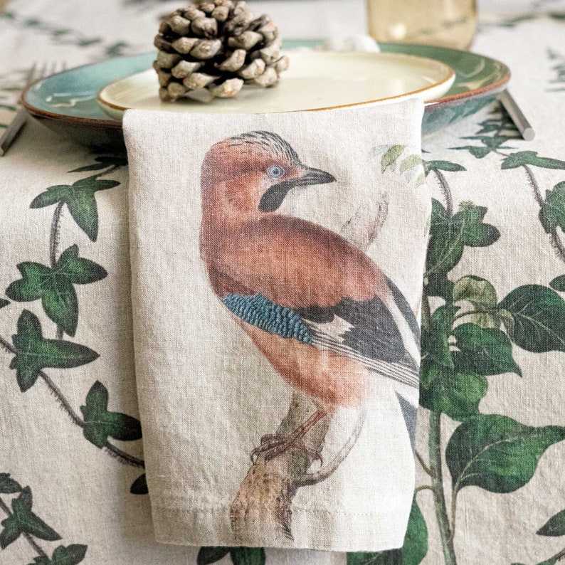 Linen Napkins, Woodland Birds Print, Forest Table Decor - Etsy