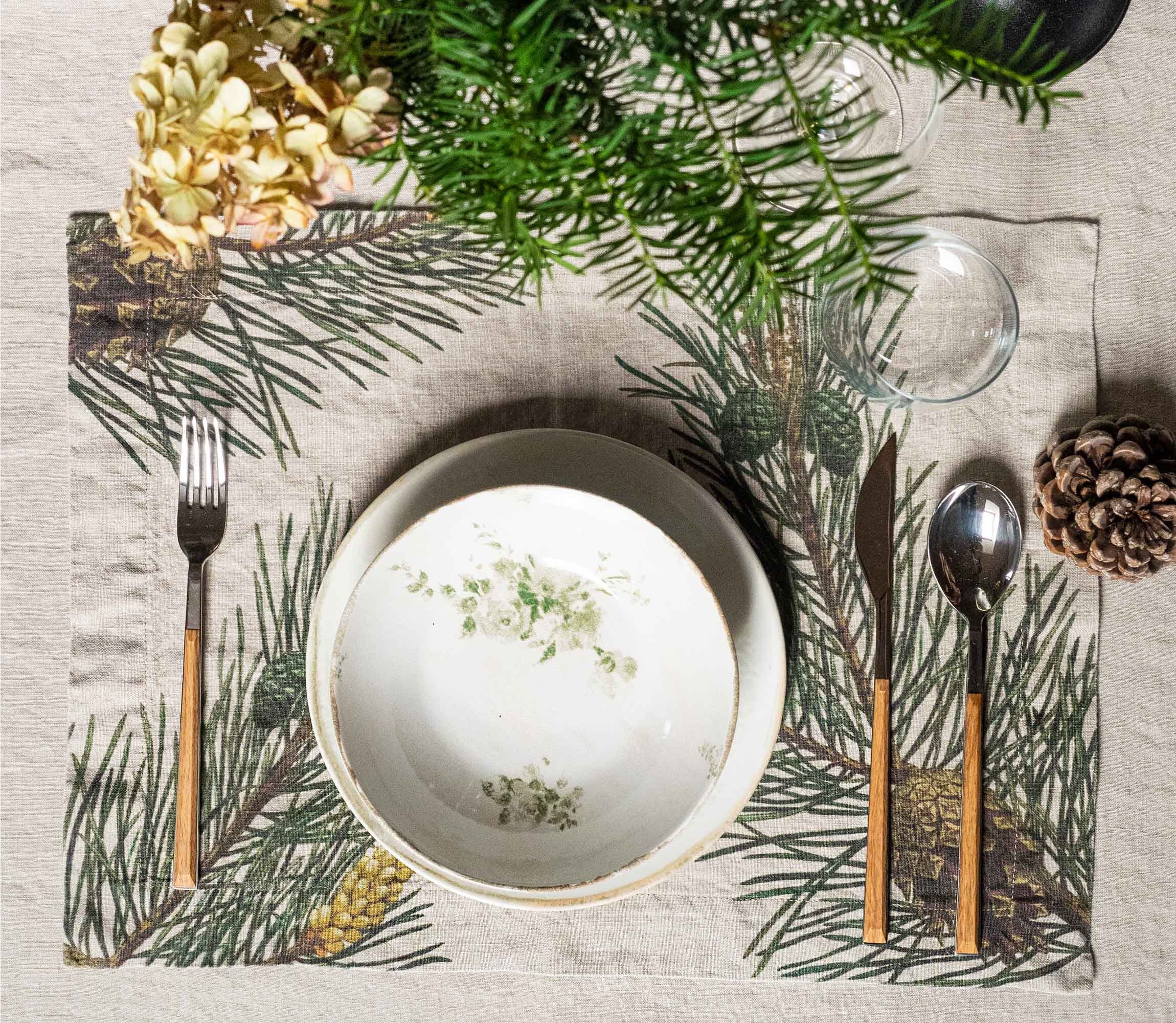 Linen Placemats Set With Pine Print Tree Cloth Place Mats - Etsy