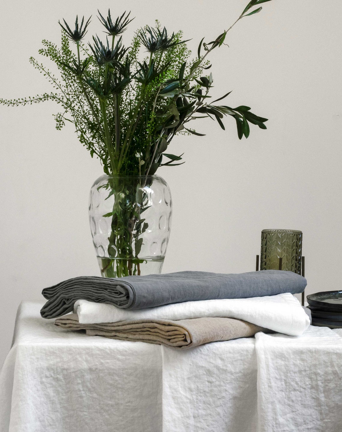 Long Linen Tablecloth Optical White Softened Linen Table | Etsy