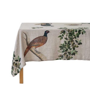 Natural Linen Tablecloth With Forest Birds Prints, Woodland Table Cloth, Wild Bird Table Decor ...