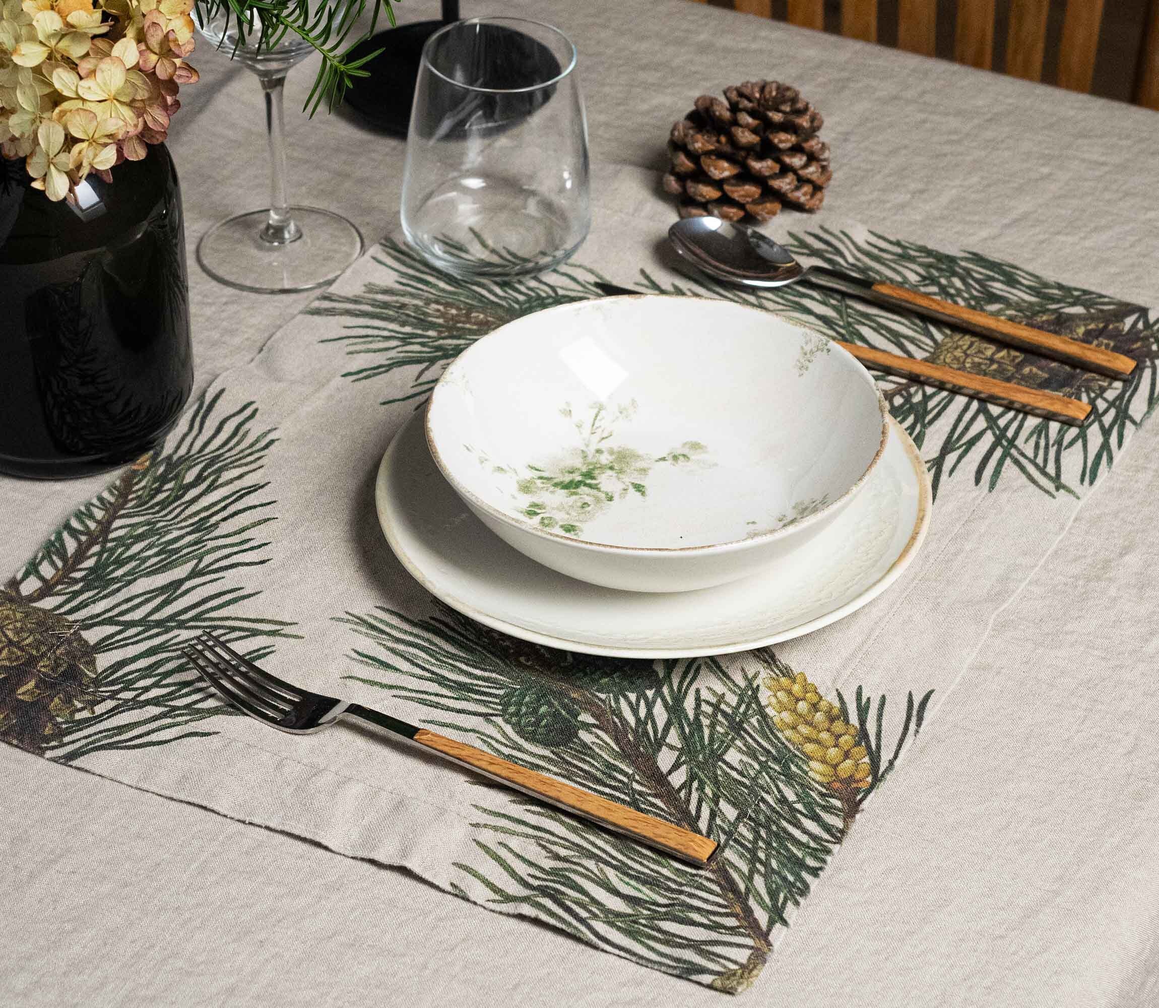 Linen Placemats Set With Pine Print Tree Cloth Place Mats - Etsy
