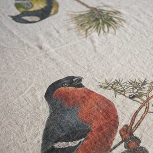 Natural Linen Tablecloth With Garden Birds Prints, Woodland Table Cloth ...