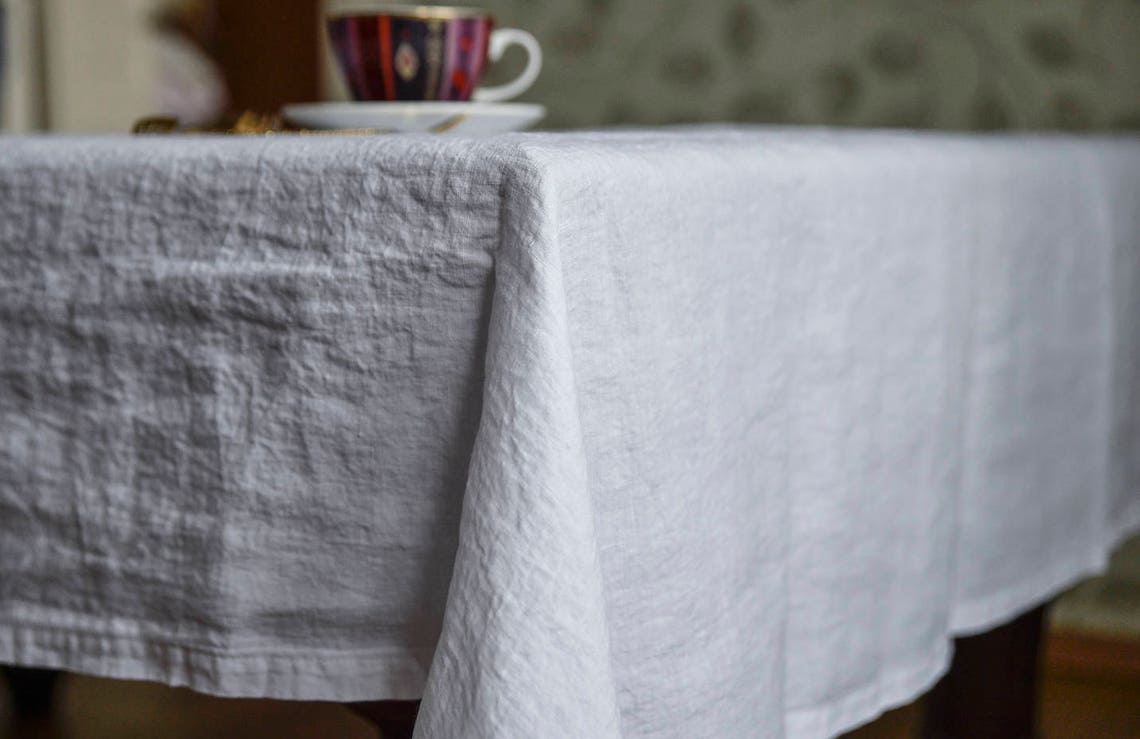 Long Linen Tablecloth Optical White Softened Linen Table - Etsy
