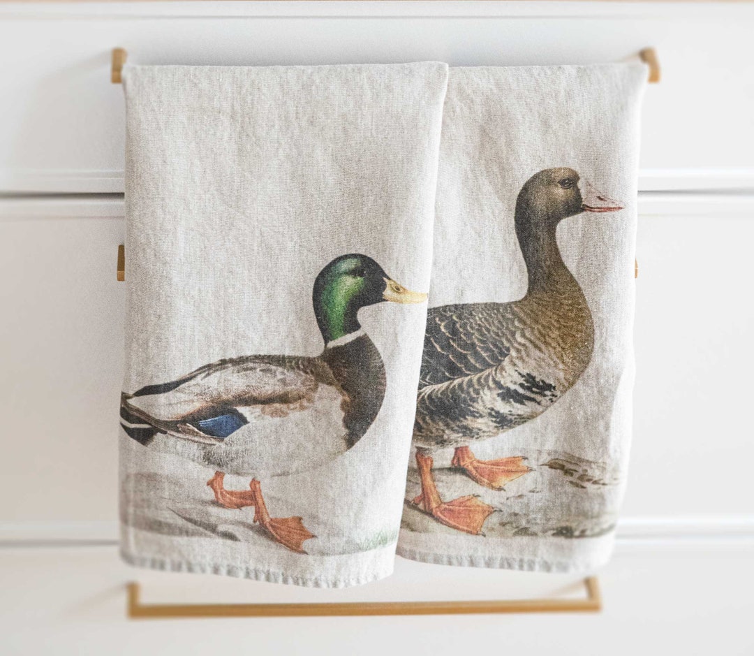 Set of 2 Linen Kitchen Towels With Duck and Goose Prints, Linen Tea ...