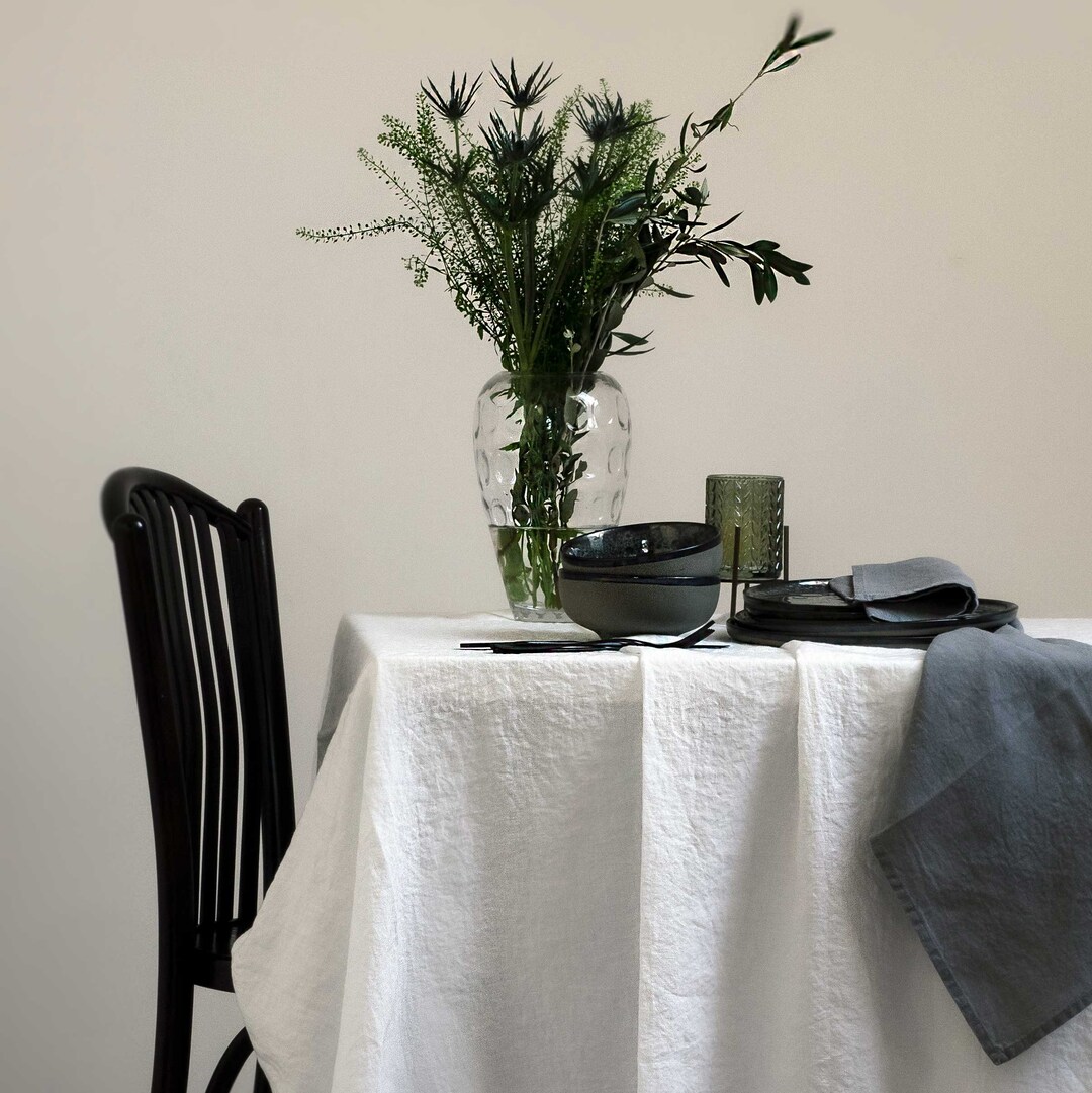 Long Linen Tablecloth, Optical White Softened Linen Table Cloth ...