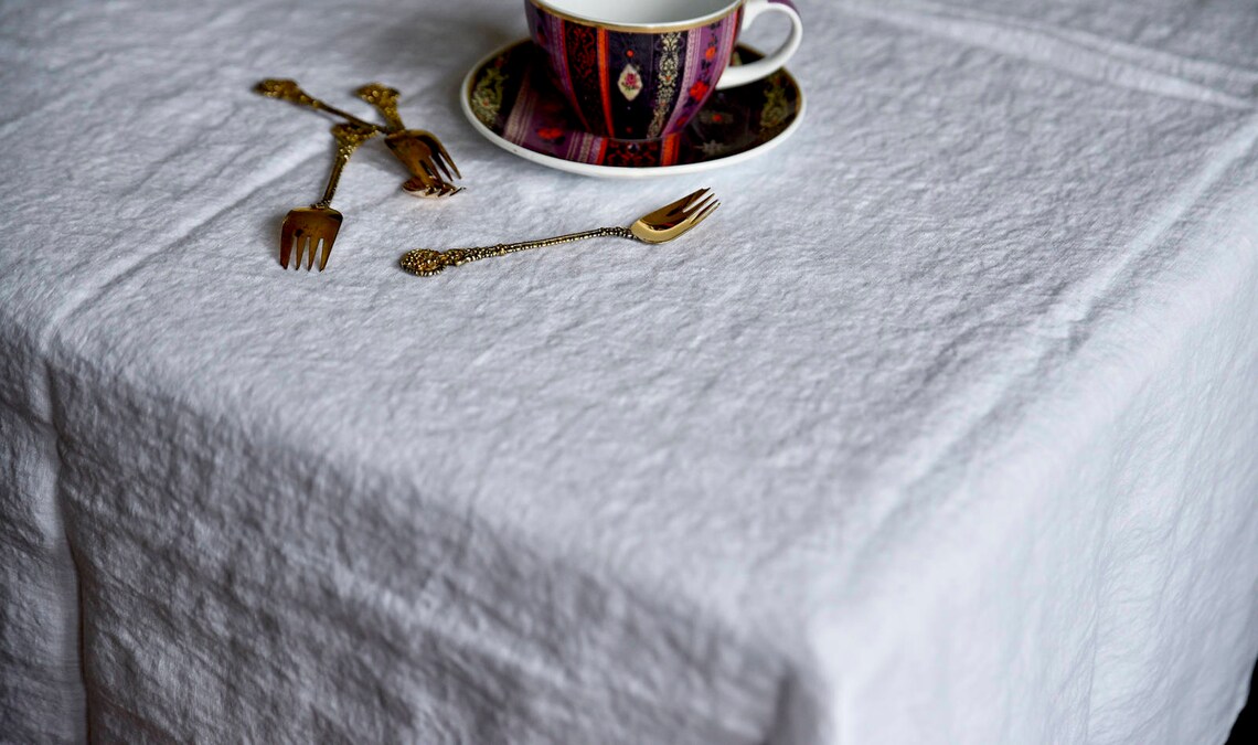 Long Linen Tablecloth Optical White Softened Linen Table - Etsy