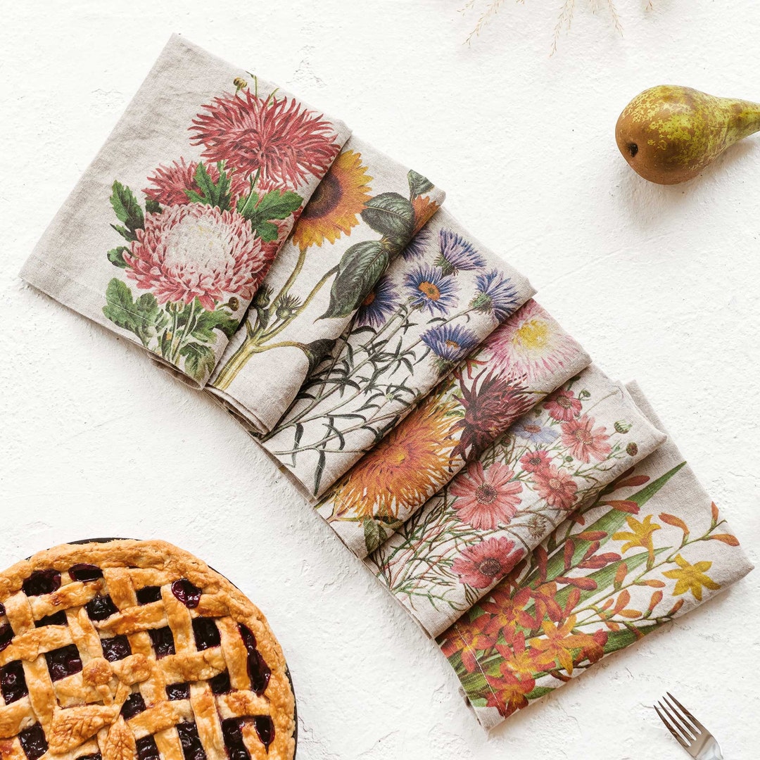 Linen Floral Print Napkins, Autumn Botanical Table Decor, Set of 6 - Etsy