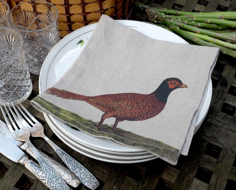 Set of 6 Linen Napkins with Wild Birds Bird Design Natural | Etsy