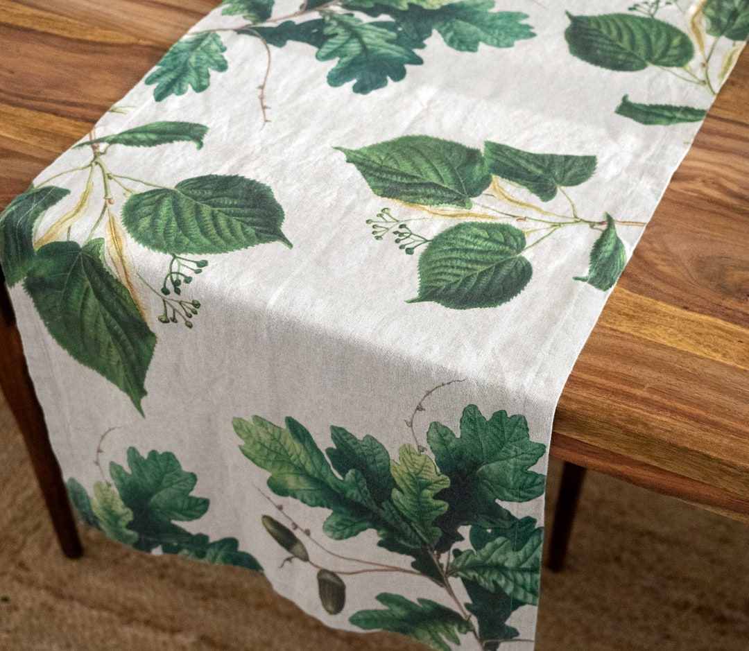Linen Table Runner, Oak and Linden Trees Leaf Print, Woodland Decor - Etsy