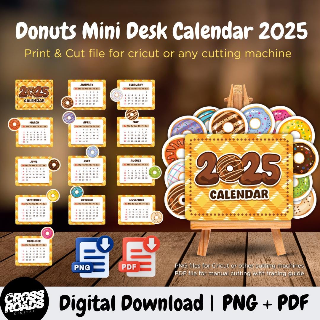 Donuts 2025 Mini Desk Calendar: Cut File Template (digital Download) - Etsy