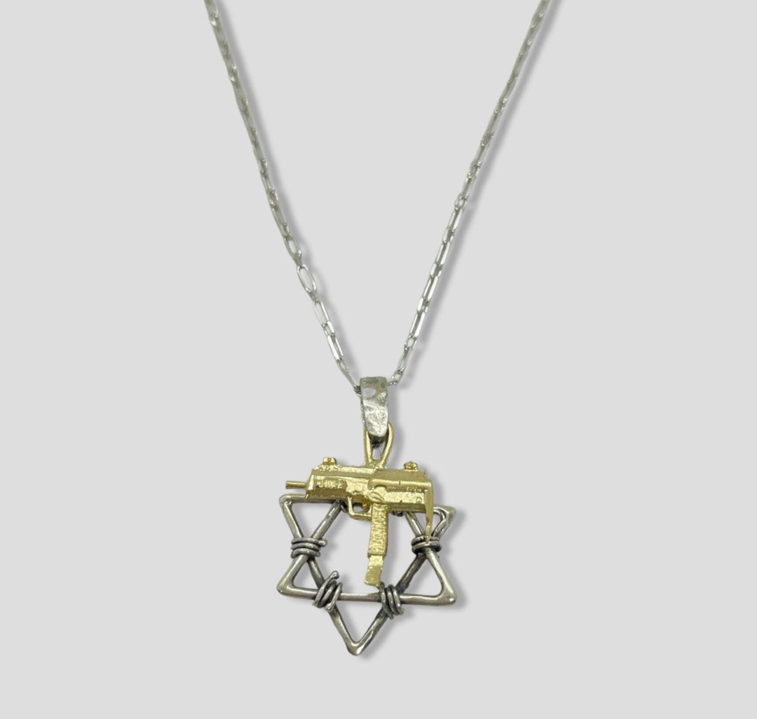 Twisted Wire Magen David With Uzzi Machine Gun Necklace 925 Sterling ...
