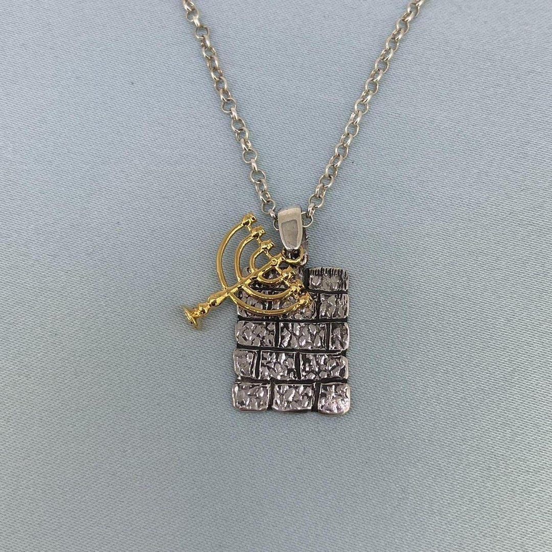 Western Wall Menorah Jerusalem "kotel" Wall With Menorah Necklace 925 ...