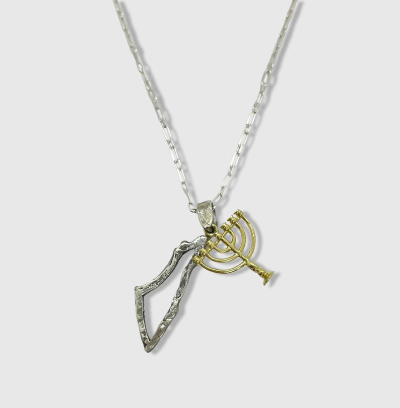 925 Sterling Silver Map of Israel and Gold Plated Menorah Charms ...