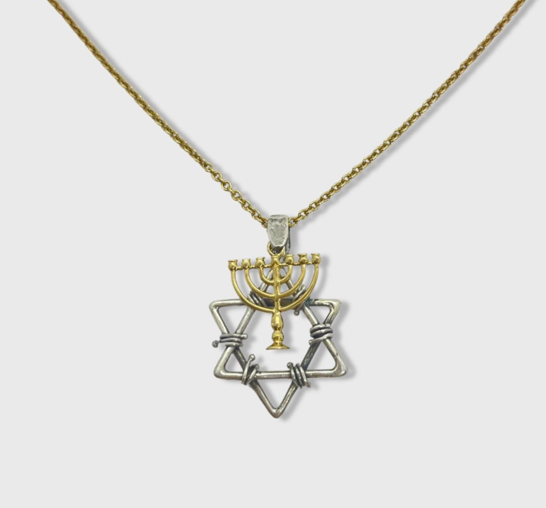 Wired Sterling Silver 925 Star of David With 14k Gold Plated Menorah ...