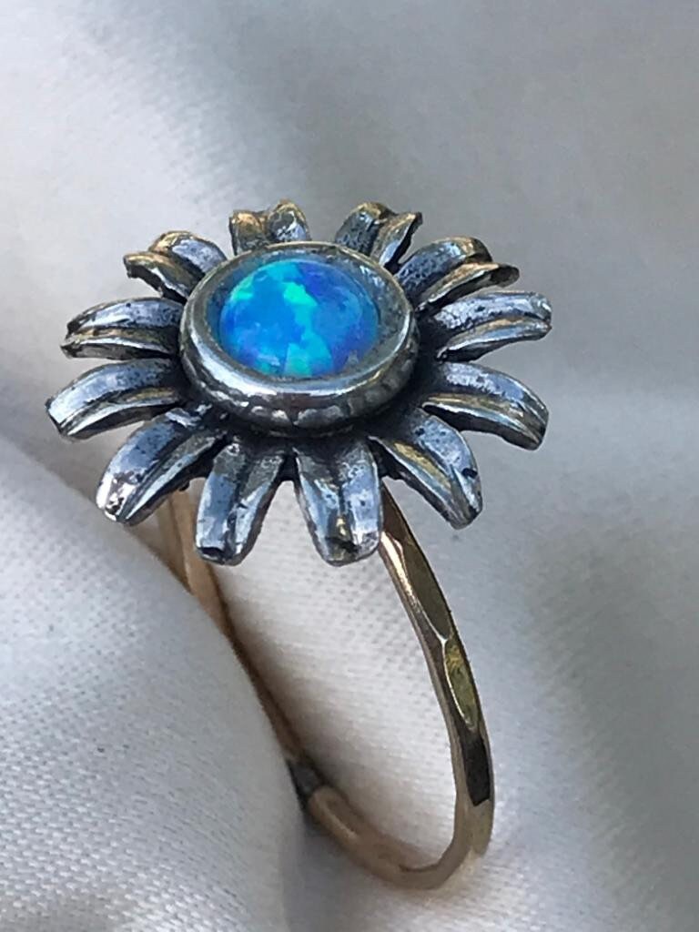 Blumenringe Opal Edelstein Blumen Ring gehämmert zwei - Etsy.de