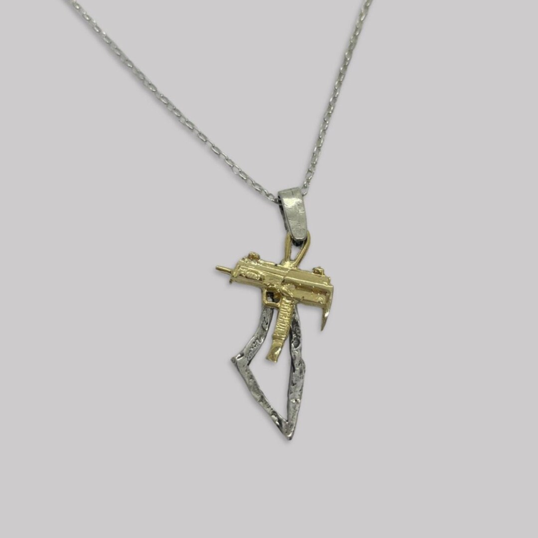Handmade Sterling Silver Israel Map Necklace, 14k Gold Uzzi Accent - Etsy