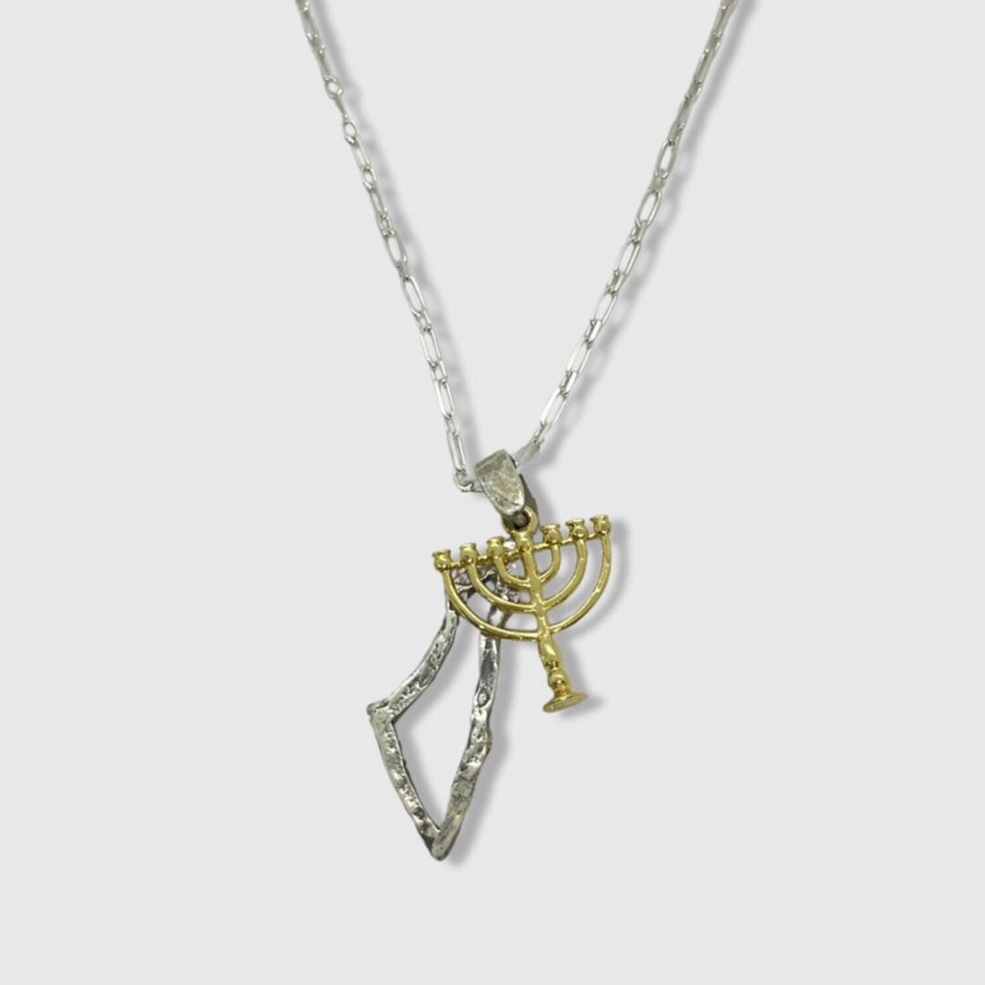 925 Sterling Silver Map of Israel and Gold Plated Menorah Charms ...