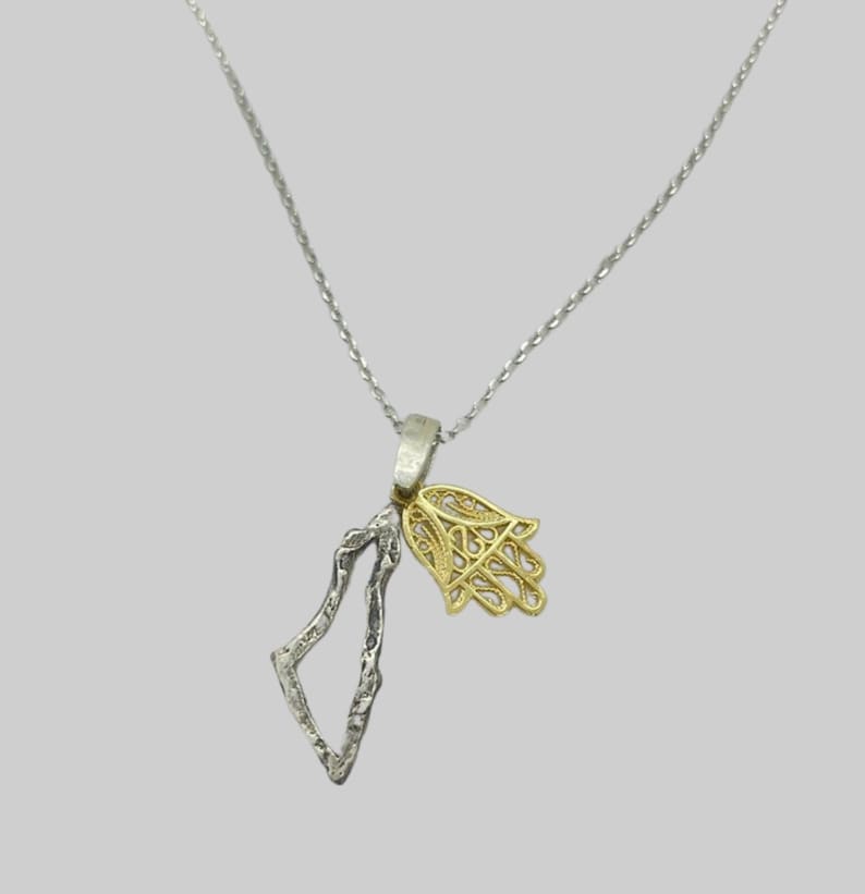 925 Sterling Silver Handmade Map of Israel With Filigree 14k Gold ...