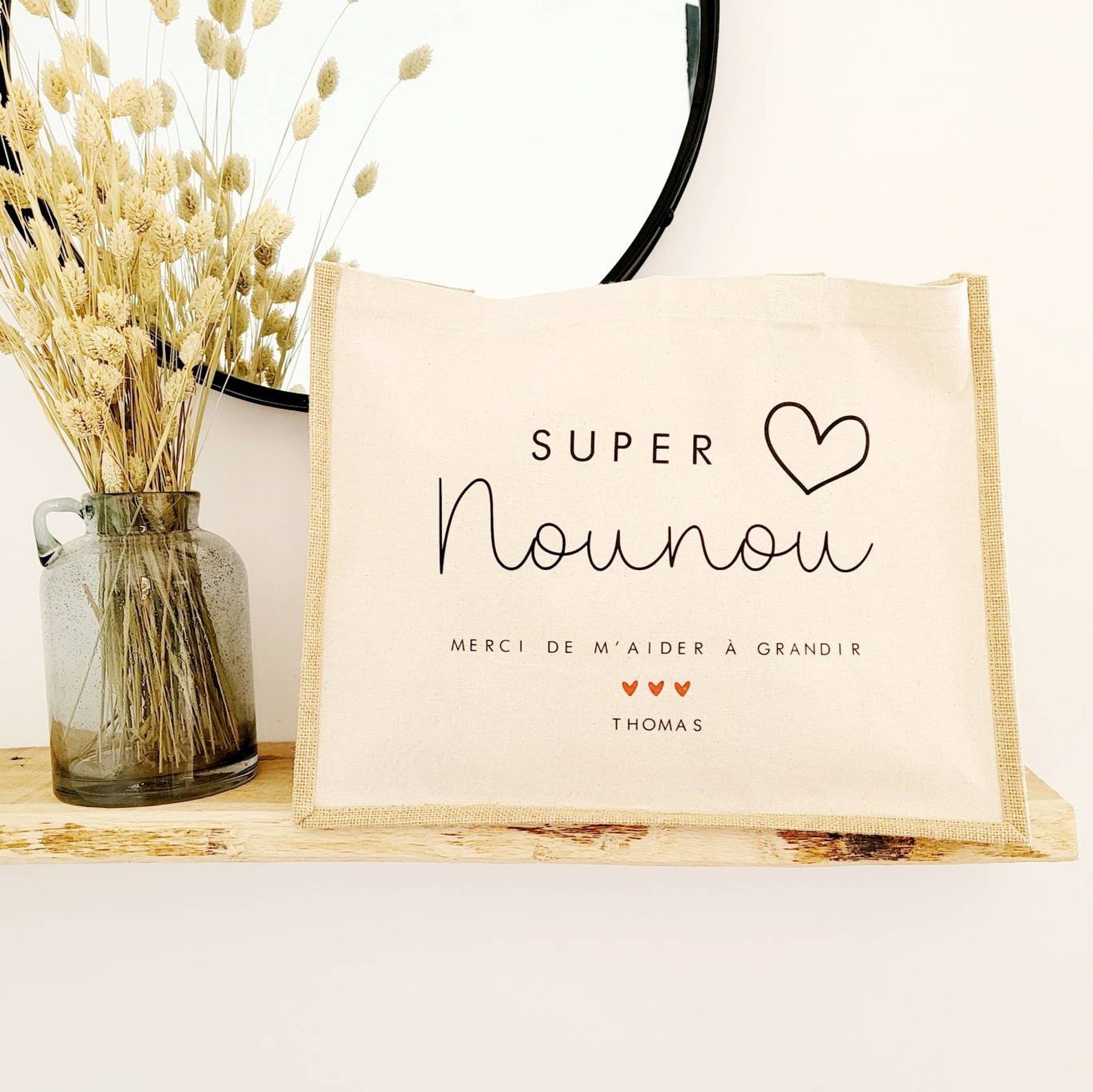 Cabas Super Nounou petit coeur/ merci de m aider à grandir/ | Etsy