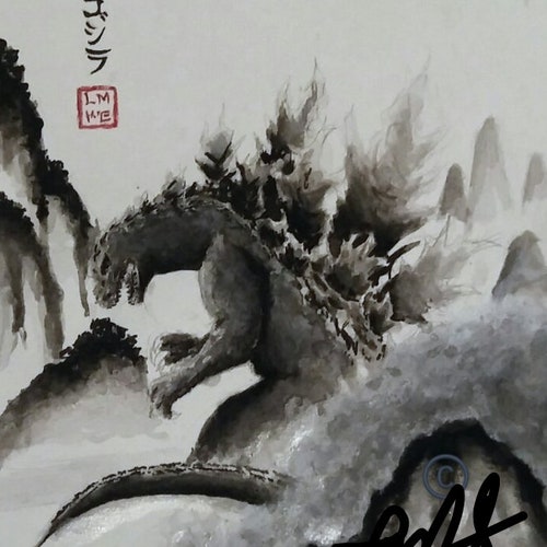 Godzilla Ink Japanese Woodblock Print - Etsy