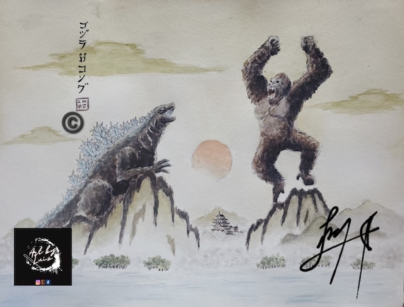 Godzilla Vs Kong Ancient Japanese Art | Etsy