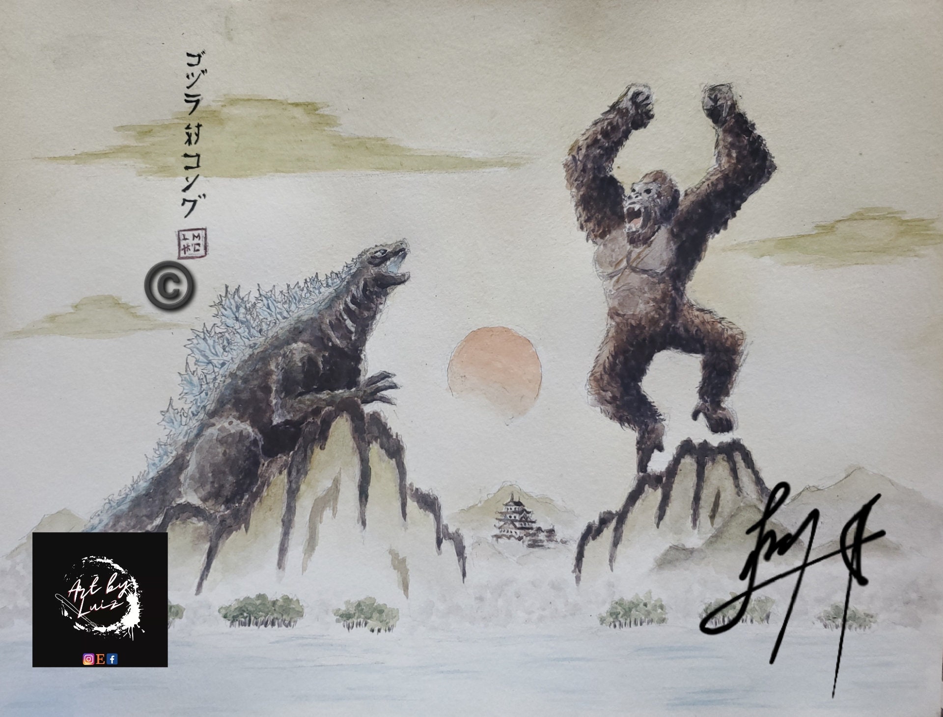 Godzilla vs Kong Ancient Japanese art - Etsy Polska