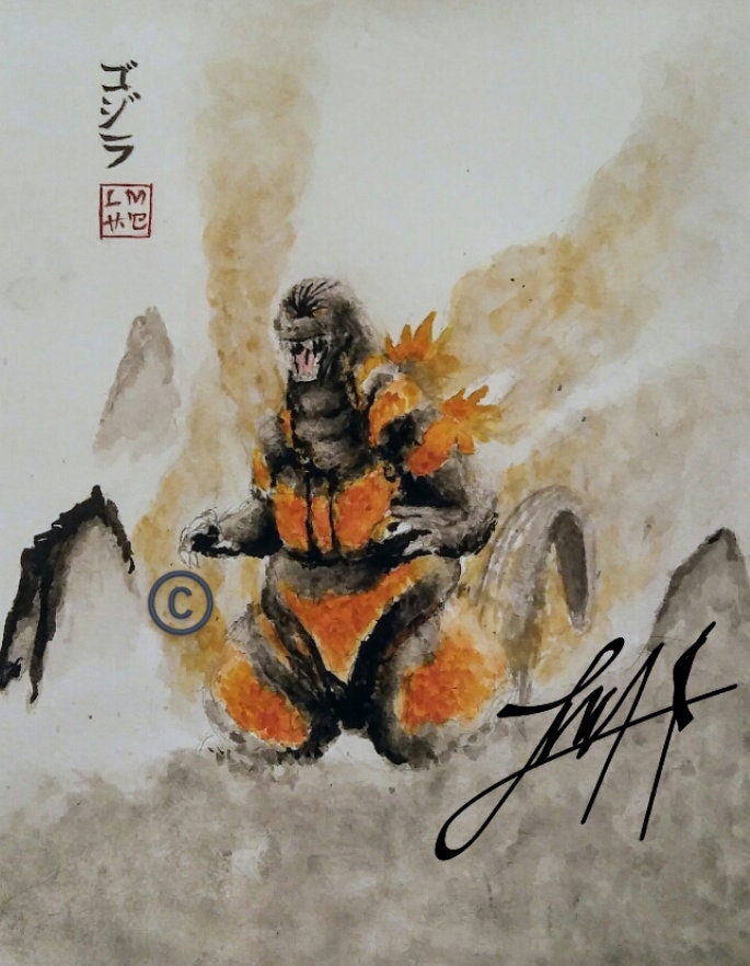 Burning Godzilla Painting - Etsy
