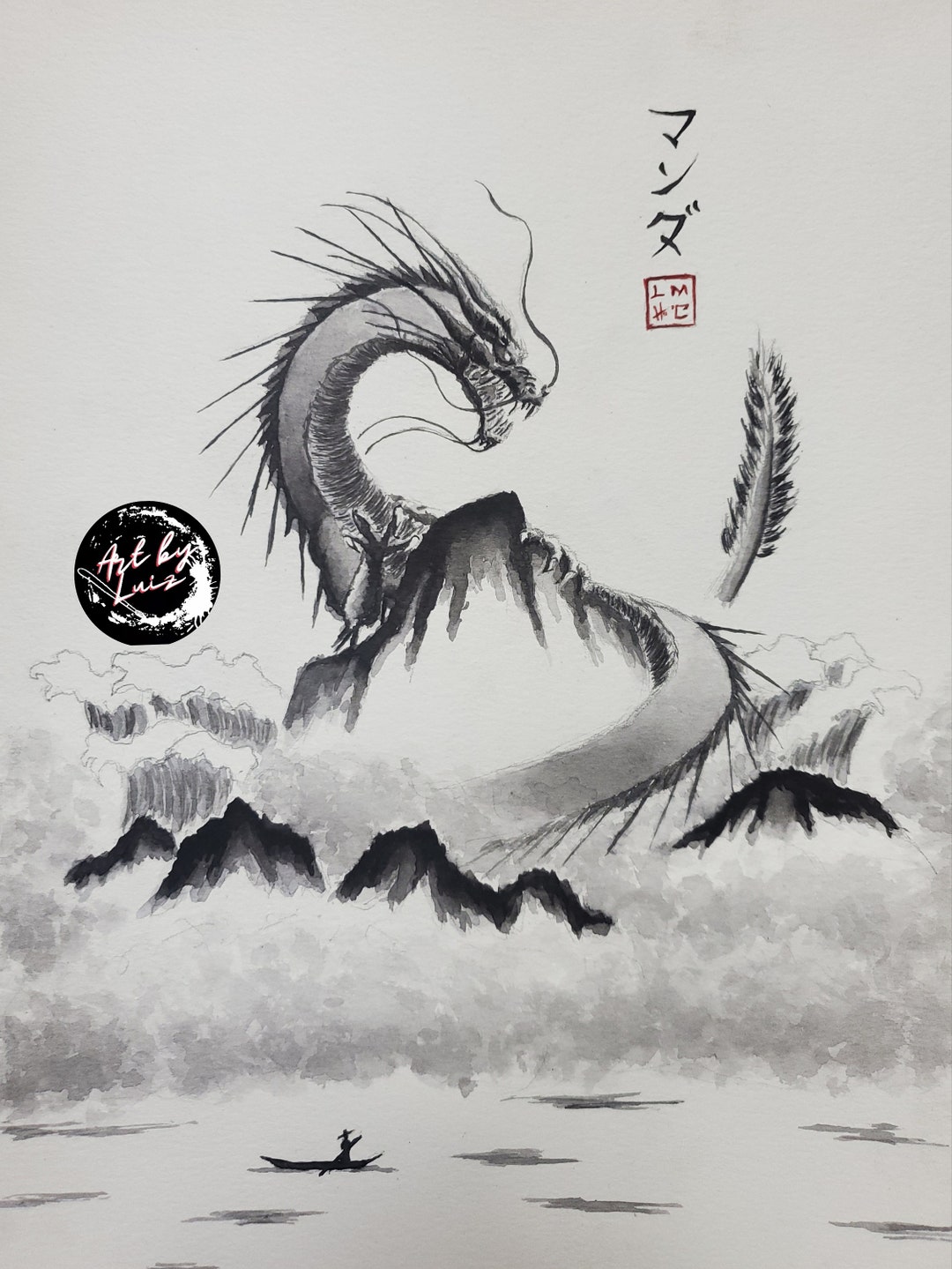 Original 9x12 Japanese Ink Painting of Kaiju Manda - Etsy