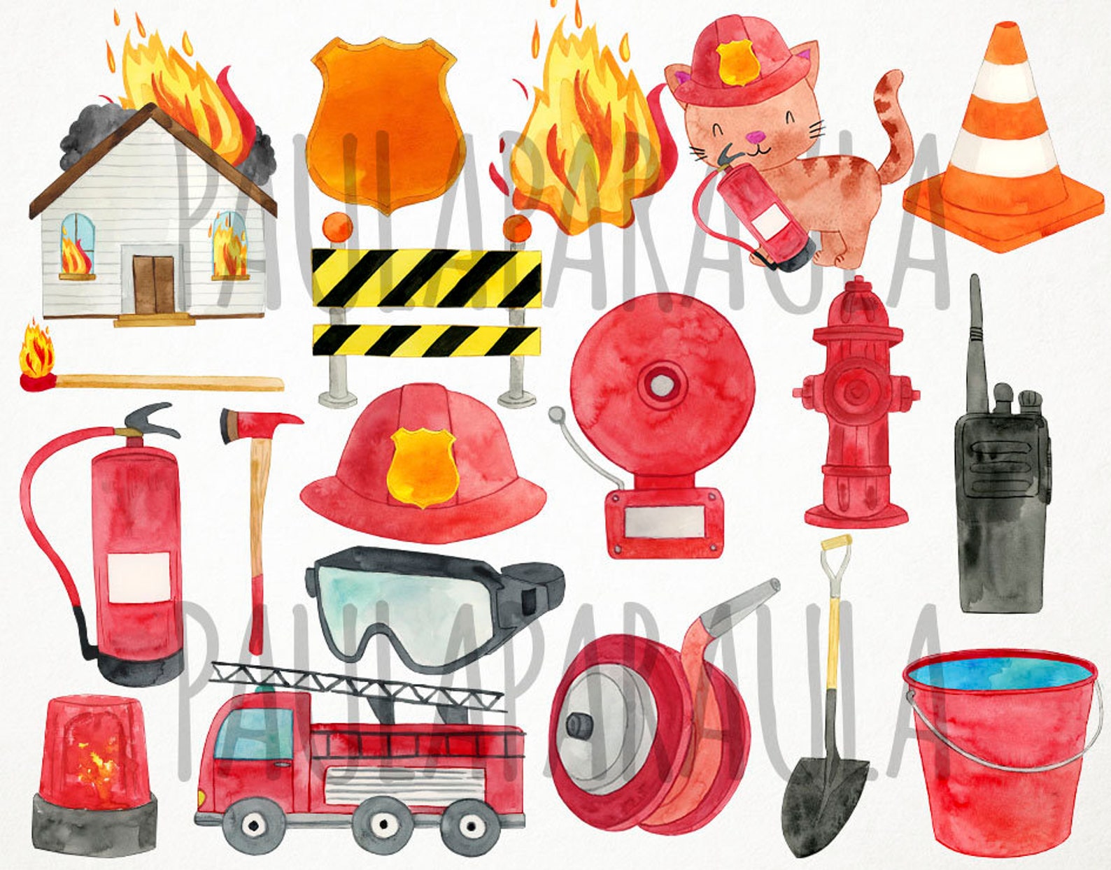 Watercolor Firefighters Clipart Fireman Clipart Fire Truck - Etsy