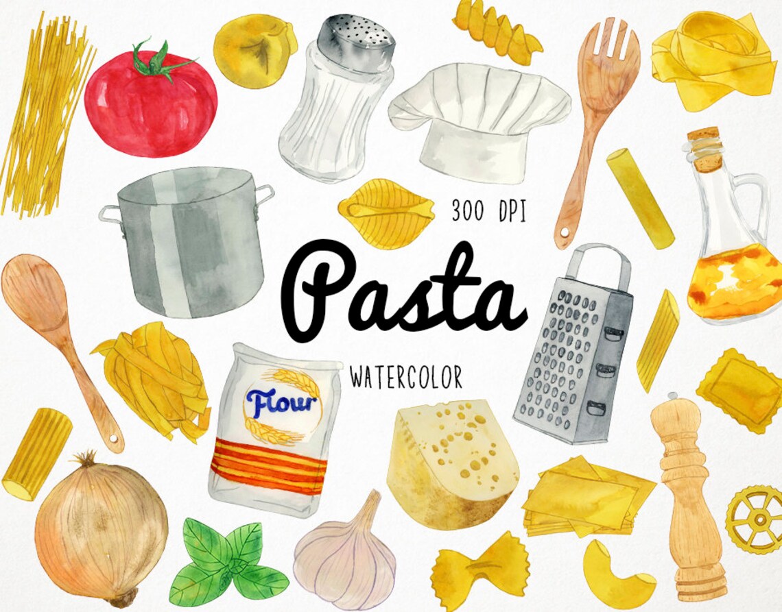 Watercolor Pasta Clipart, Italian Pasta Clipart, Pasta Graphics ...