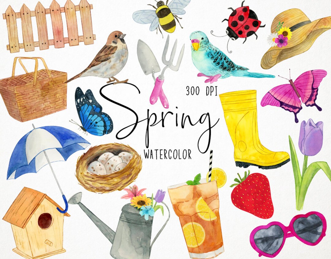Watercolor Spring Clipart, Spring Graphics, Springtime Clipart, Garden ...