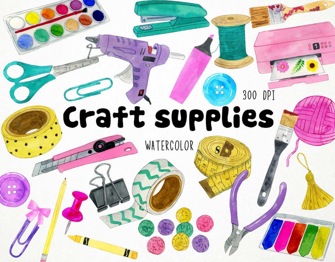 Watercolor Craft Clipart, Crafting Clipart, Craft Tools Clipart, Crafty ...