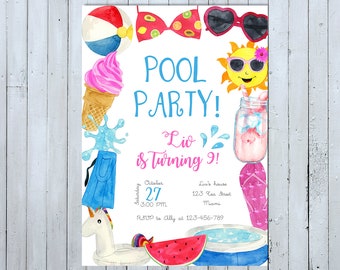 End of School Pool Party Invitation, End of School Bash, Summer Party ...