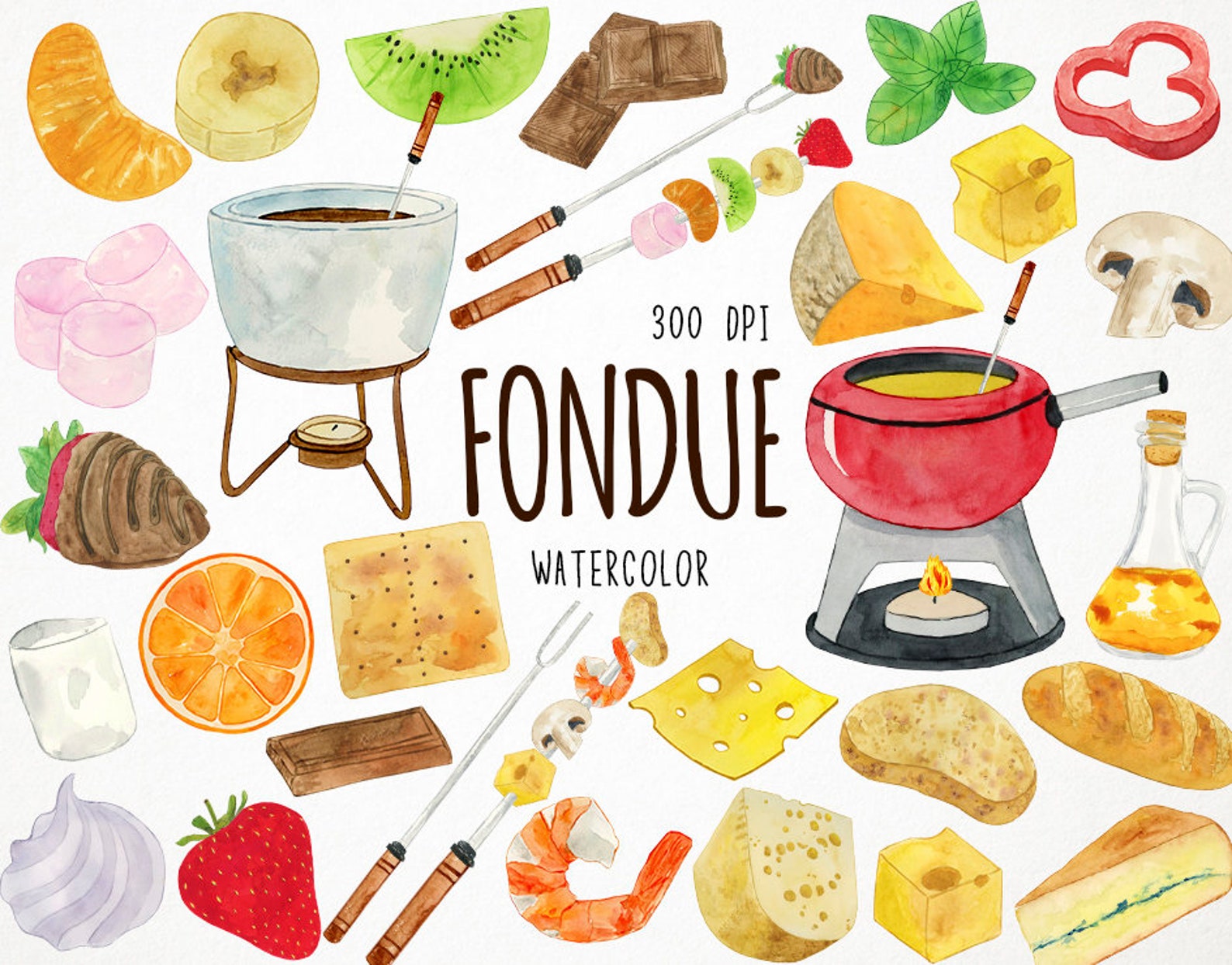 Watercolor Fondue Clipart, Fondue Graphics, Fondue Illustration, Cheese ...