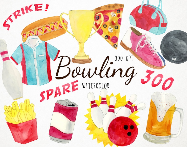Watercolor Bowling Clipart Bowling Clip Art Bowling Night - Etsy