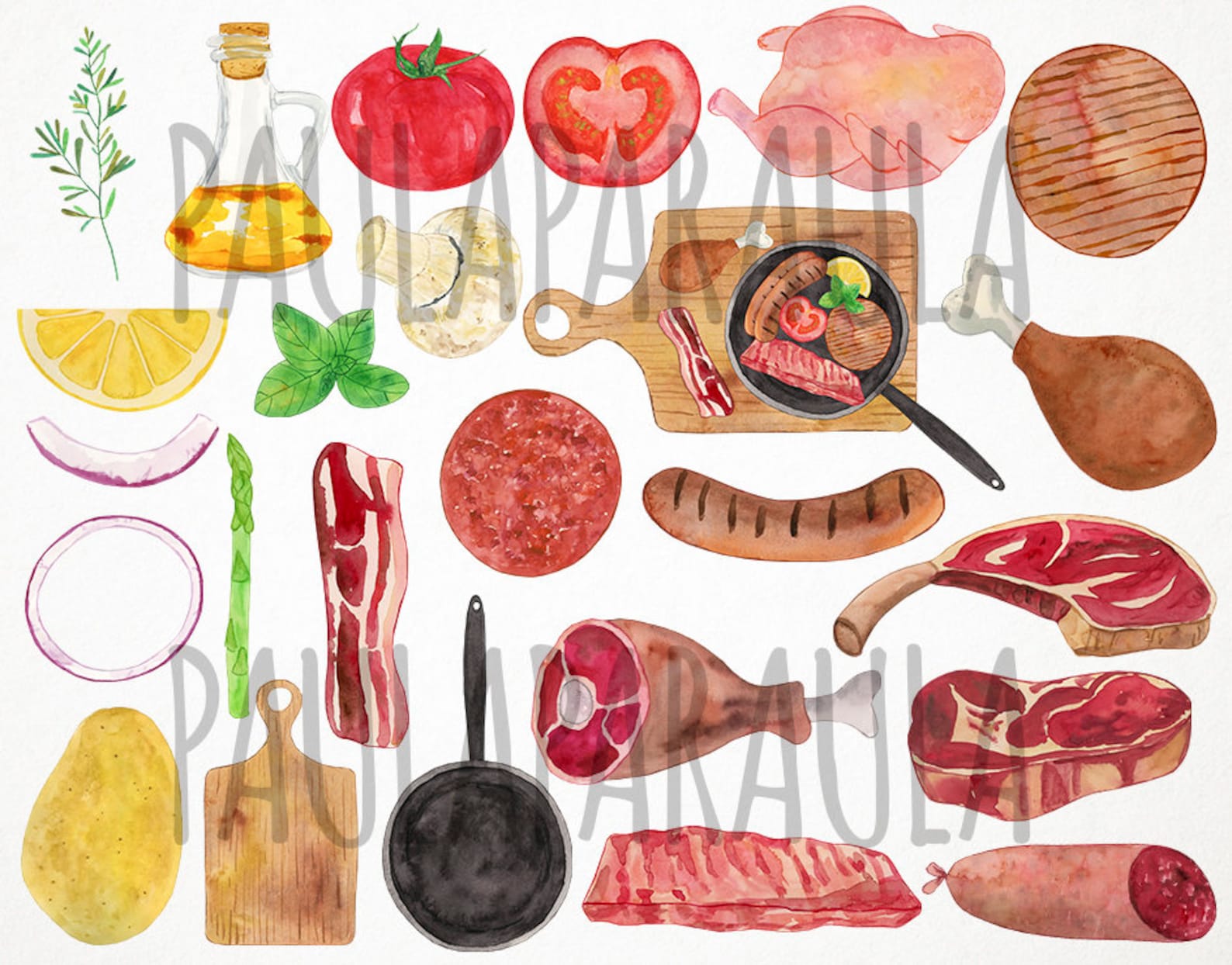 Watercolor Meat Clipart, Meat Clip Art, Beef Clipart, Pork Clipart ...