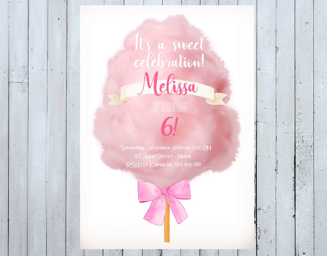 Cotton Candy Birthday Invitation, Cotton Candy Invitation, Cotton Candy ...