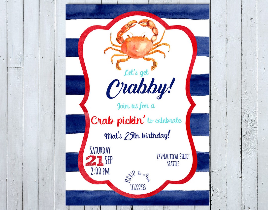 Crab Invitation, Crab Birthday Invitation, Crab Invite, Crab Picking ...