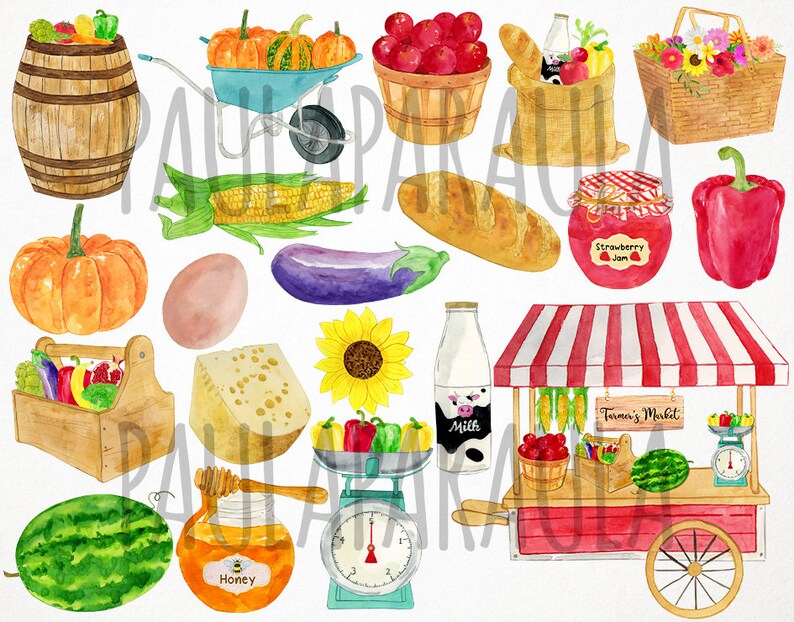 Watercolor Farmers Market Clipart Market Stall Clipart - Etsy
