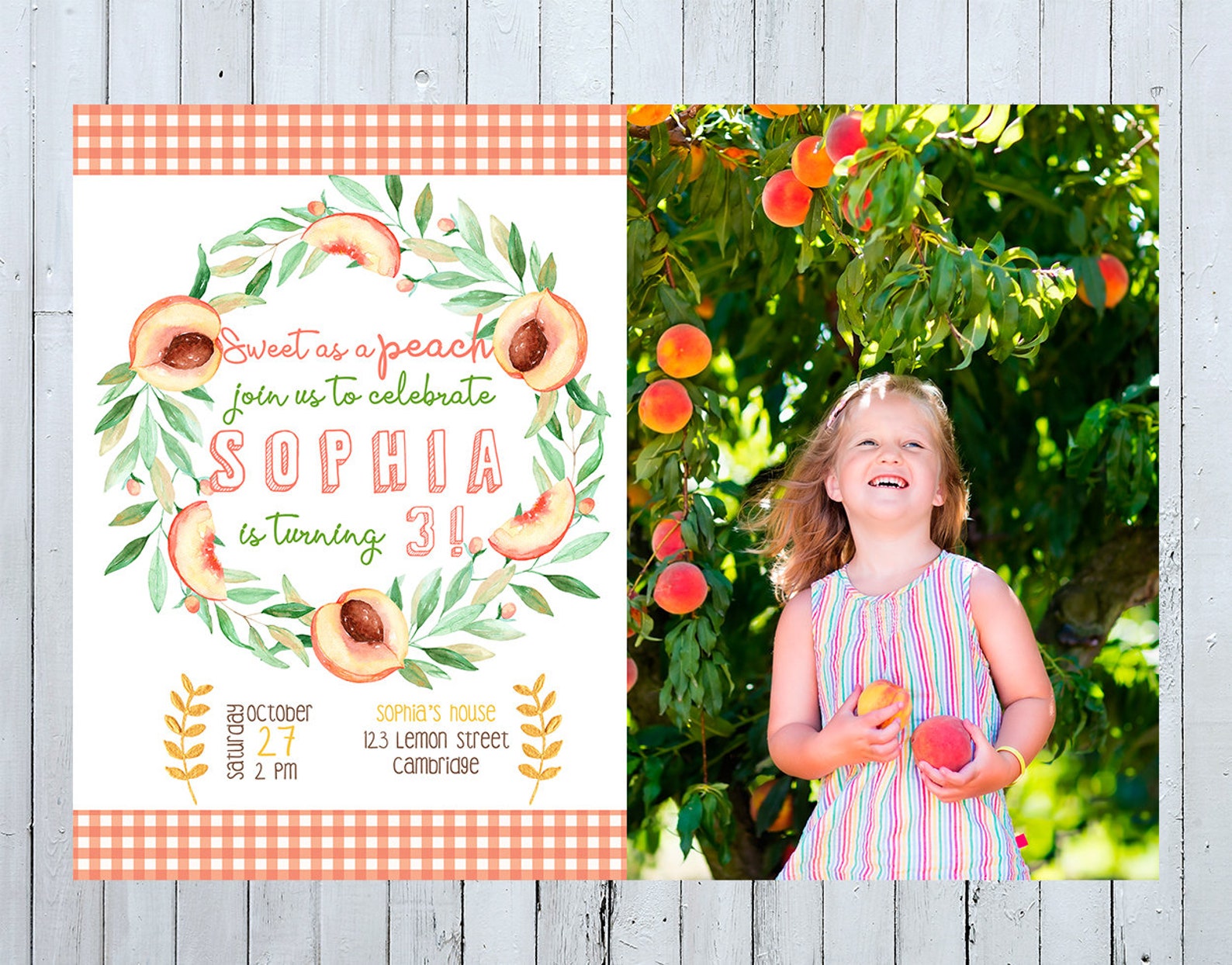 Sweet as a Peach Invitation With Photo Peach Party - Etsy