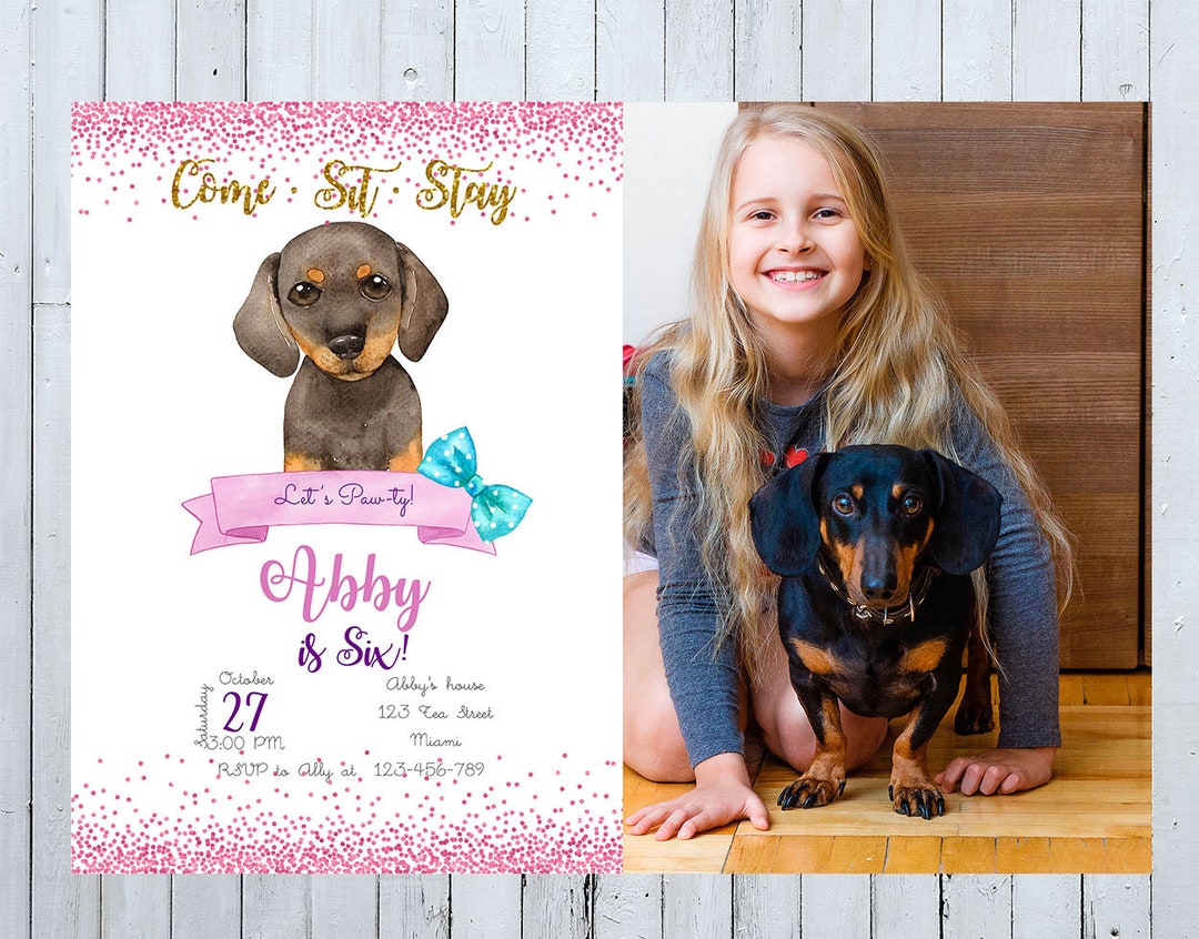 Dachshund Birthday Invitation With Photo, Dachshund Invitation With ...