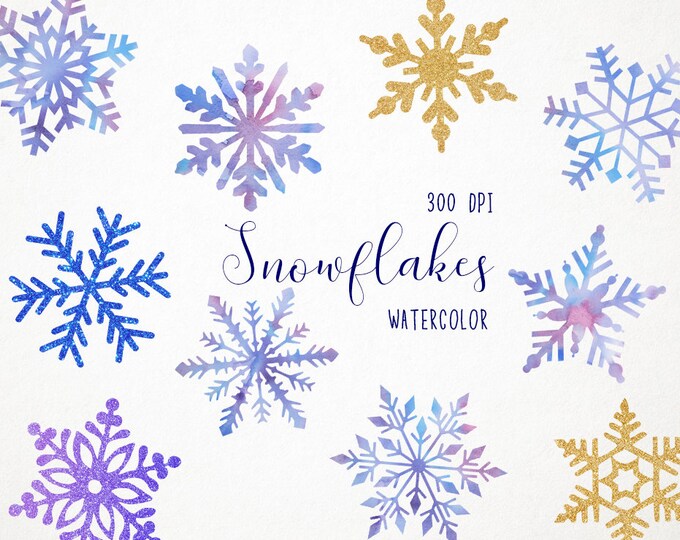 10 Watercolor Snowflake Clipart • PNG/JPEG Winter Images for Christmas ...