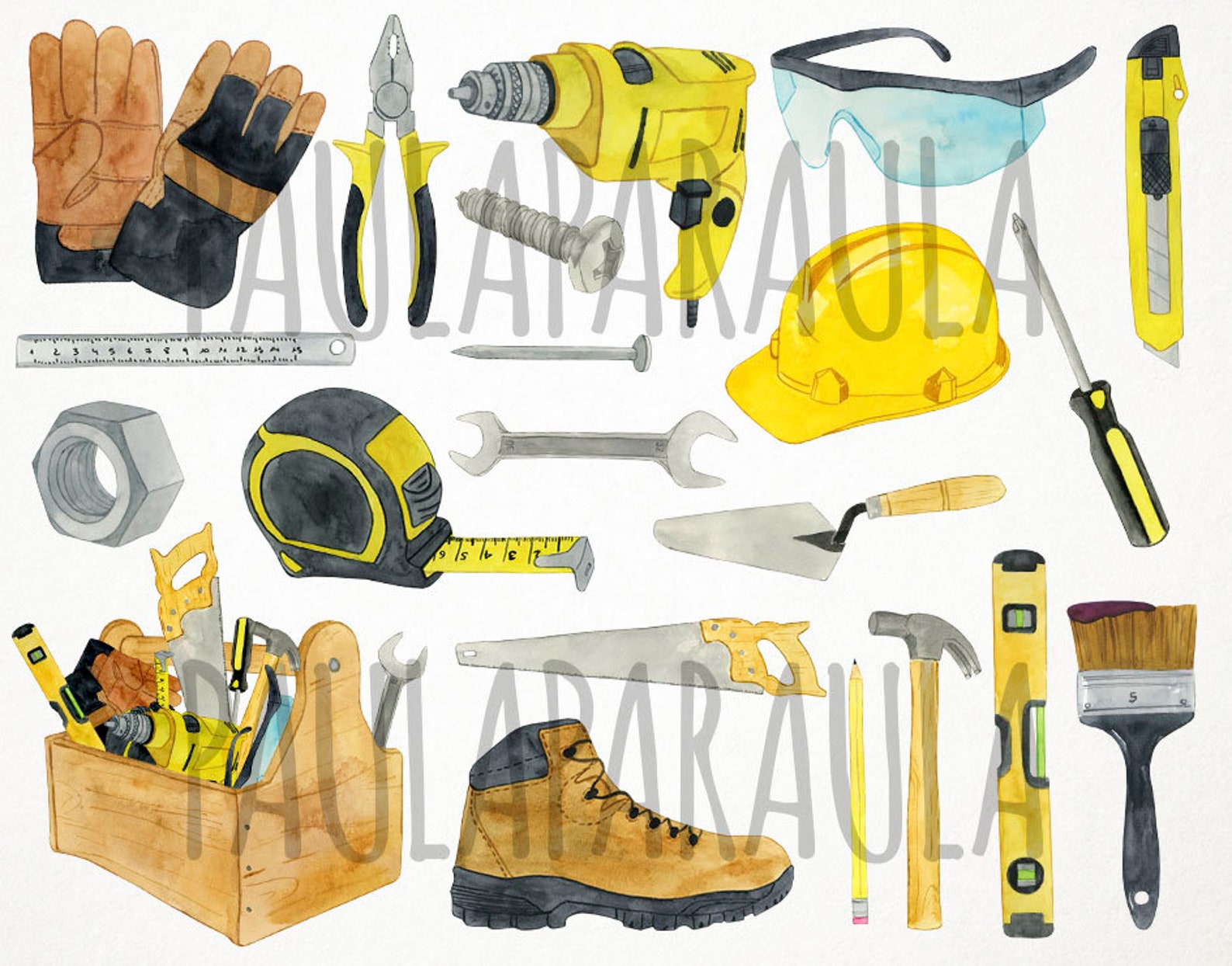 Watercolor Tools Clipart, Hand Tools Clipart, Tool Kit Clipart, Toolbox ...