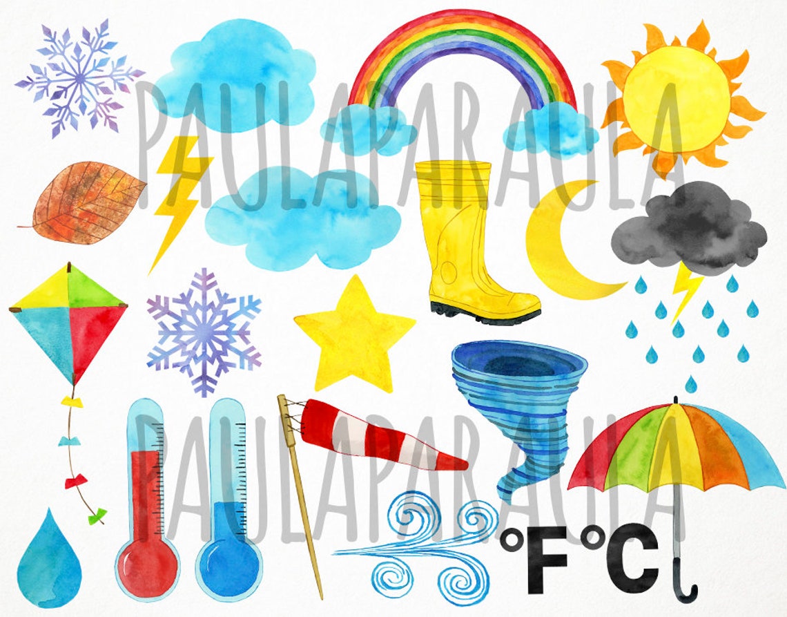 Watercolor Weather Clipart Weather Graphics Weather - Etsy