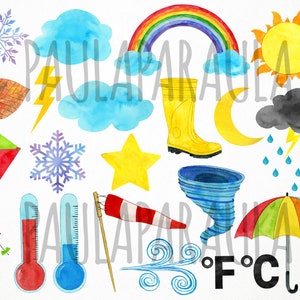 Watercolor Weather Clipart, Weather Graphics, Weather Illustration ...