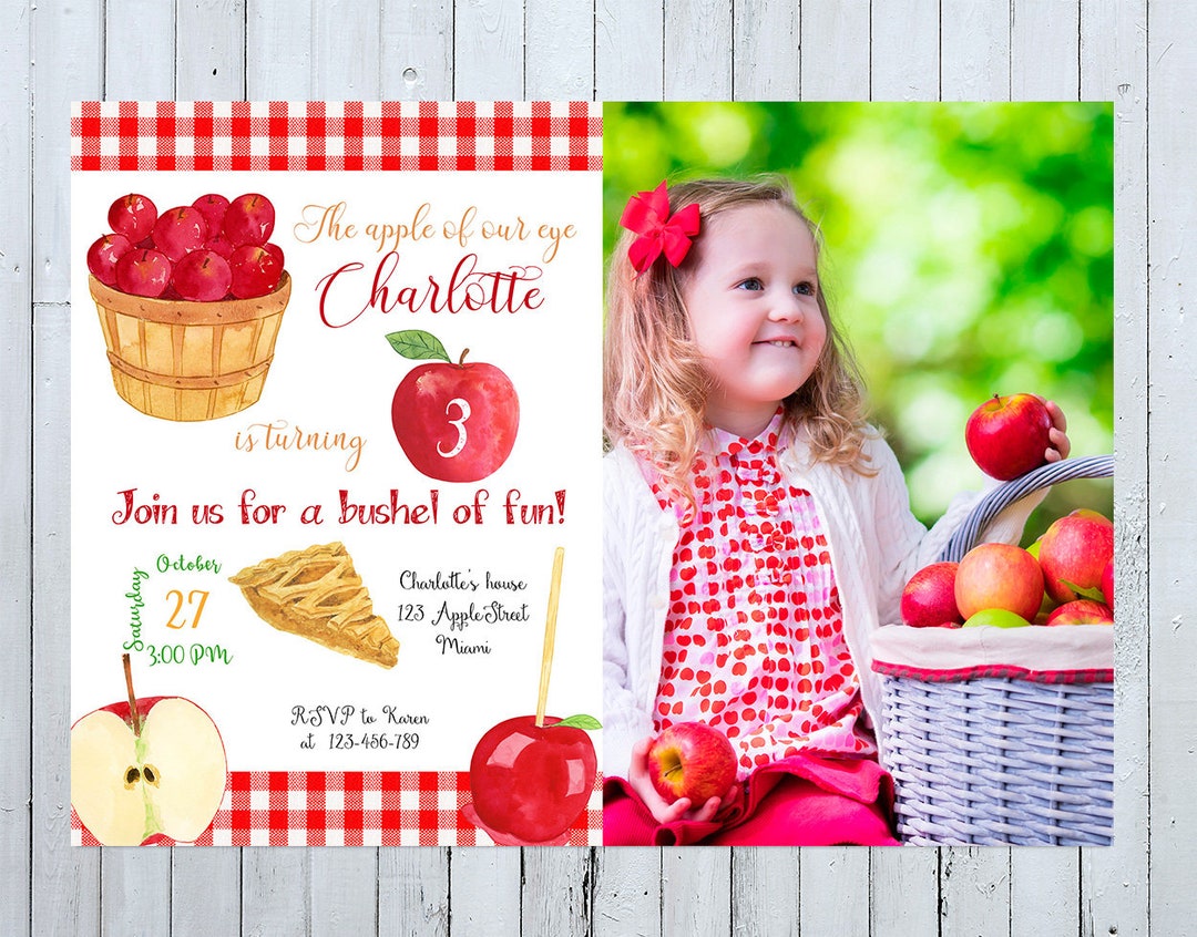 Apple Birthday Invitation With Photo, Apple of My Eye Invitation, Red ...