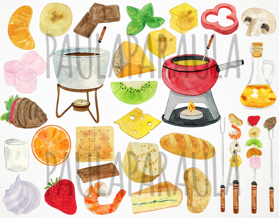 Watercolor Fondue Clipart, Fondue Graphics, Fondue Illustration, Cheese ...